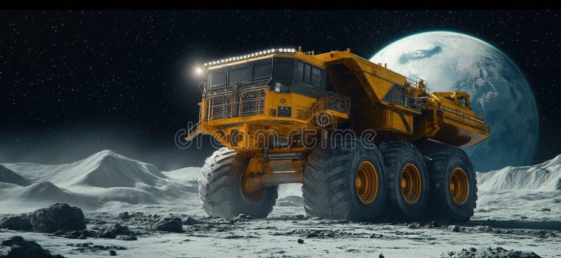 Lunar Mining Vehicle on Moon Surface with Earth in Background Stock ...