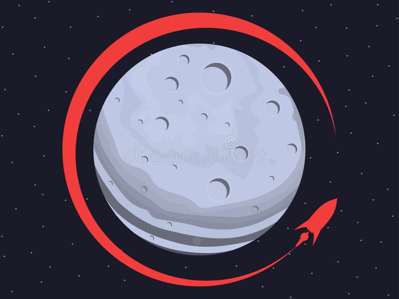 Lunar Mission. Rocket Flying Around the Moon. Earth Satellite Stock ...