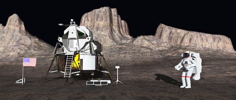 Lunar module and astronaut stock illustration. Illustration of industry ...