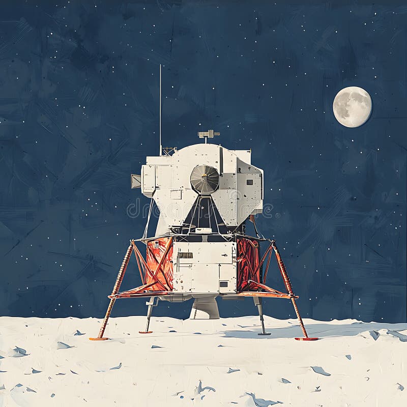 Lunar Module on the Moons Surface Under a Starry Night Sky Stock ...