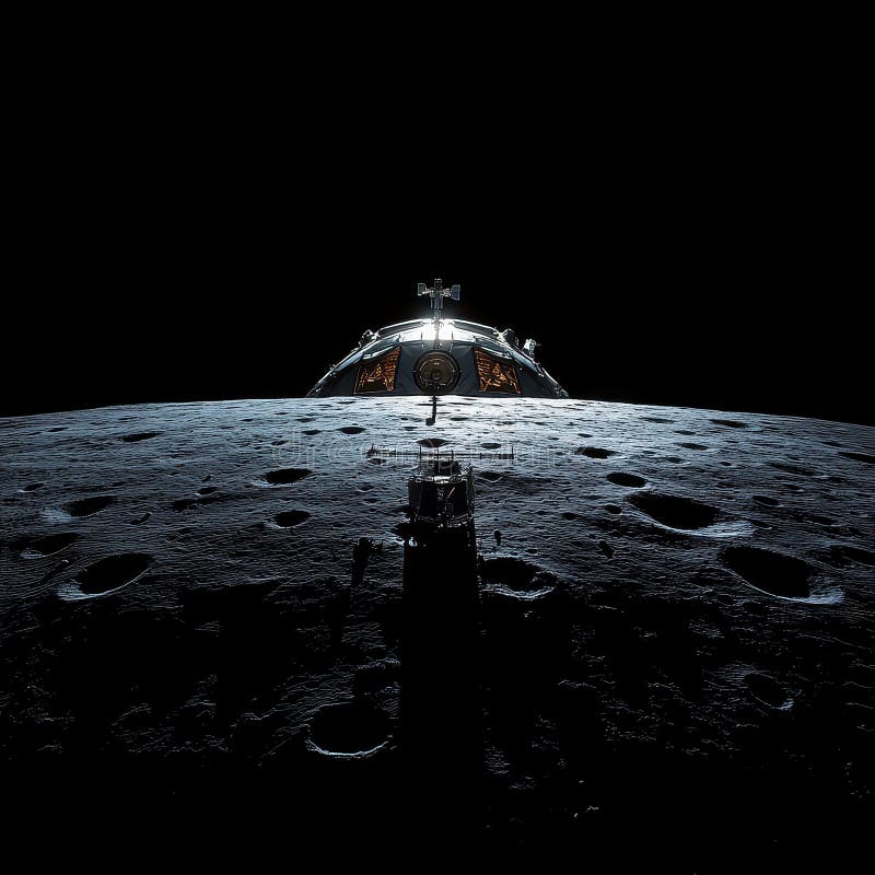 Lunar Module in Orbit Over Moon Surface with Textured Craters Stock Image - Image of body, lunar ...