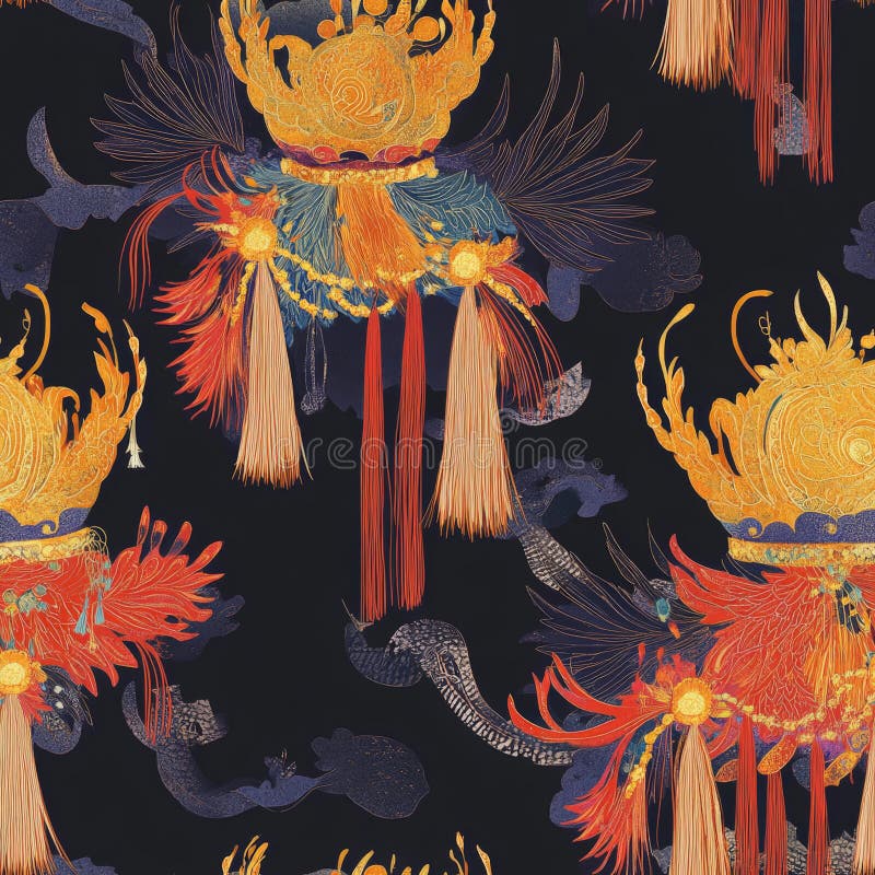 Lunar New Year Headdress Pattern Elaborate Golden Phoenix Crowns Silk ...