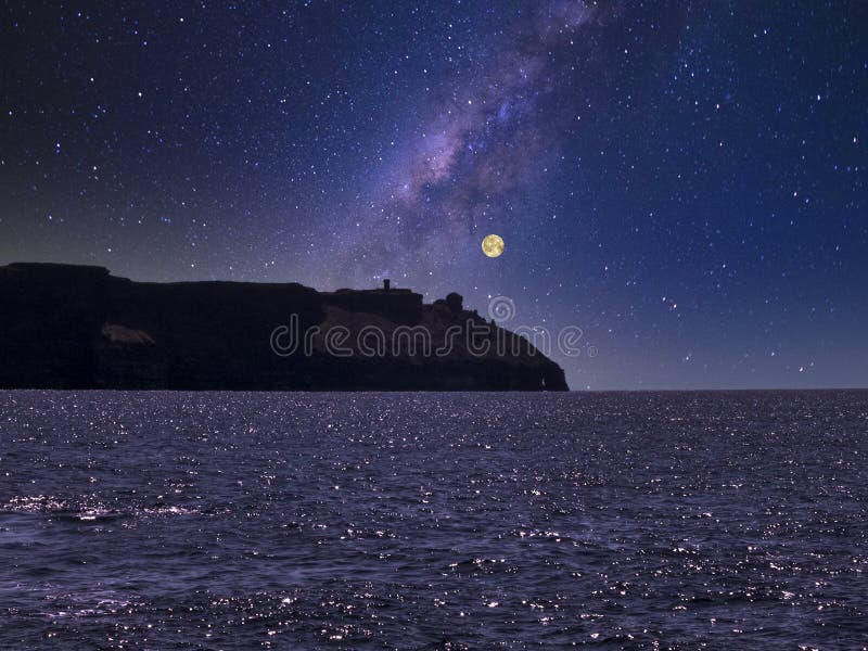 A Lunar Night Fell Over the Atlantic Coast Stock Photo - Image of calm ...