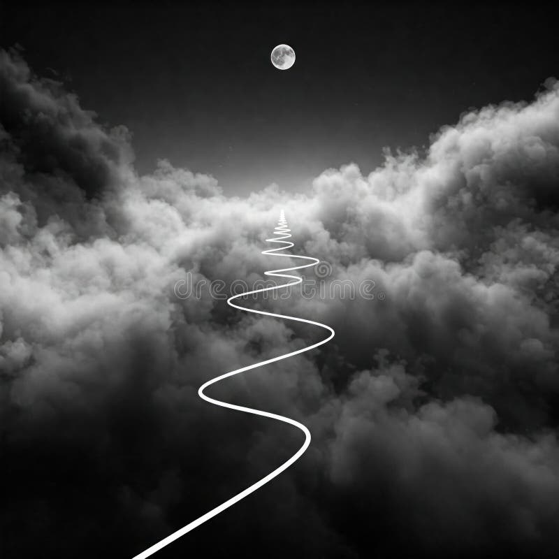 A Lunar Path among the Clouds in Black and White Style. Stock Photo ...