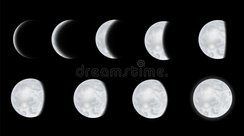 Lunar Phase Icon Set. Whole Cycle from New Moon To Full Moon. Lunar ...