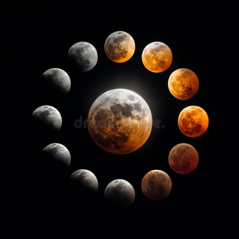 Lunar Phases and Eclipse Cycle: a Dark Night Celestial Display Stock ...