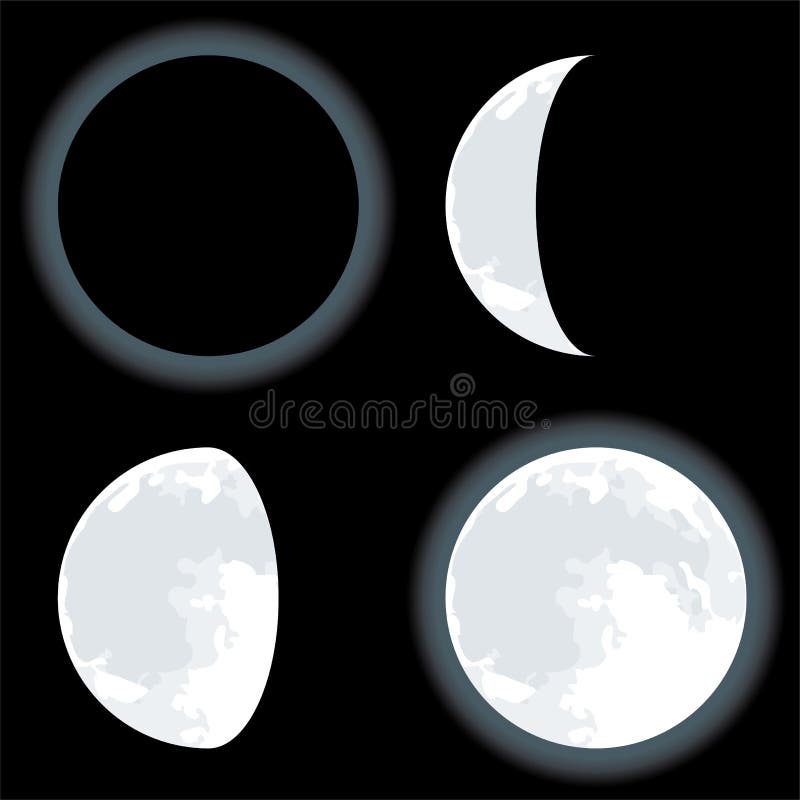 Lunar Phases. Four Moon Positions in the Sky Stock Illustration ...