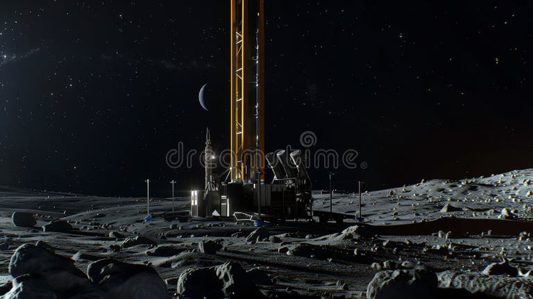 A Lunar Refinery is Mining Asteroid Regolith, Showcasing Advanced Technology Under the Stars ...