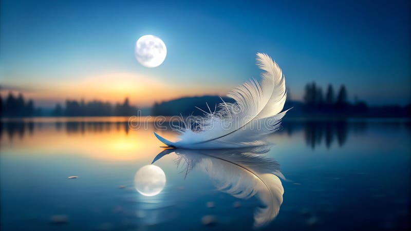Lunar Reflection a Single Feathers Dance on a Still Pond Generative AI ...