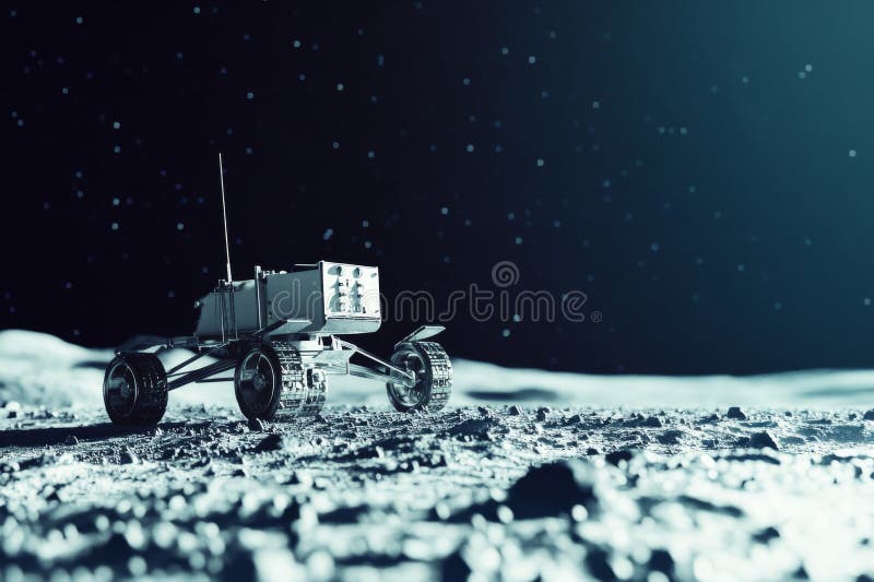 Exploring Lunar Surface Rover Under Bright Moon Stars Stock Photos ...