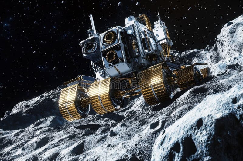 Moon Rover Explores Lunar Surface during a Clear Night Sky Stock Photo ...