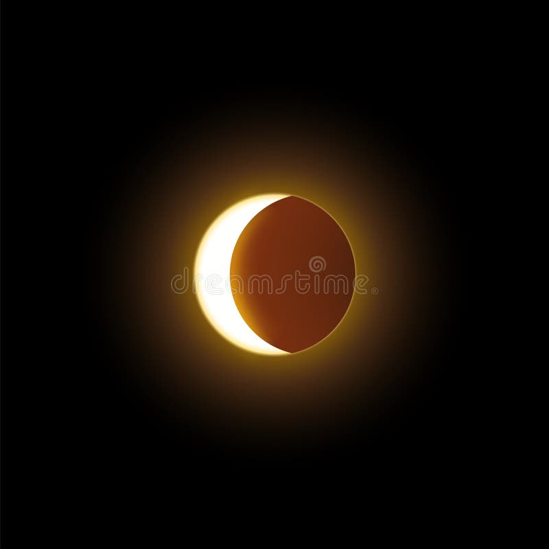 Lunar or Solar Eclipse Phase Illustration, with Glowing Ring on Black ...