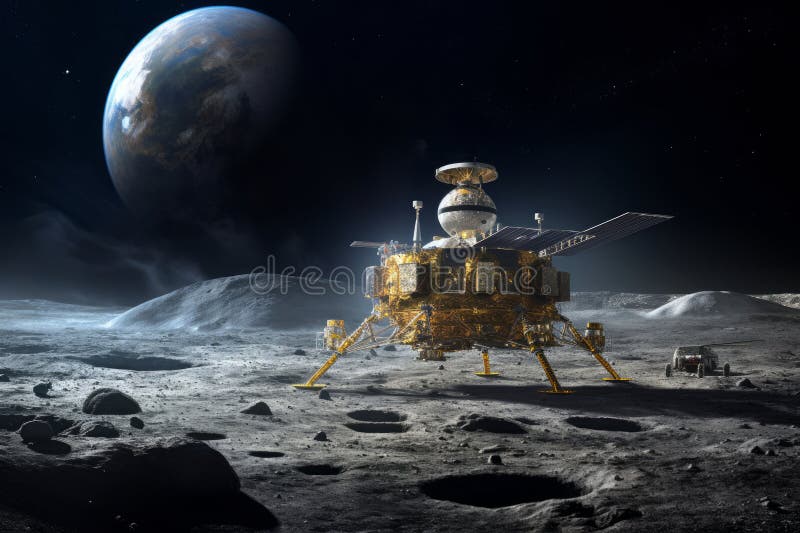 Lunar Spacecraft Lander Module Sitting on the Moon S South Pole. Lunar ...