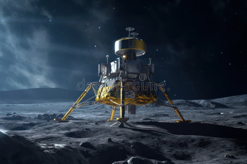 Lunar Spacecraft Lander Module Sitting on the Moon S South Pole. Lunar ...