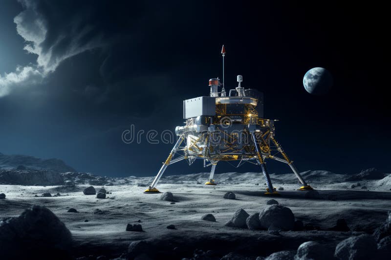 Lunar Spacecraft Lander Module Sitting on the Moon S South Pole. Lunar ...
