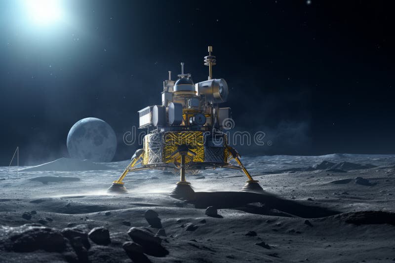 Lunar Spacecraft Lander Module Sitting on the Moon S South Pole. Lunar ...