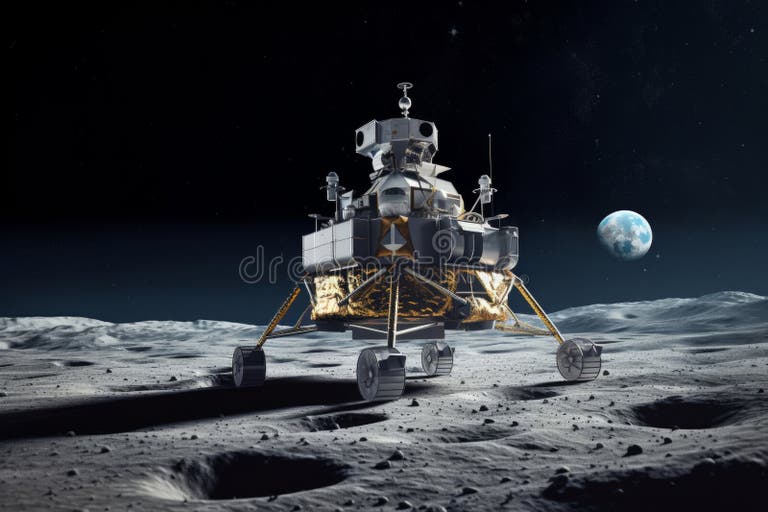 Lunar Spacecraft Lander Module Sitting on the Moon S South Pole. Lunar ...