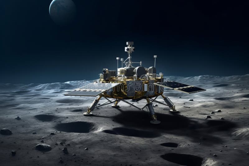 Lunar Spacecraft Lander Module Sitting on the Moon S South Pole. Lunar ...