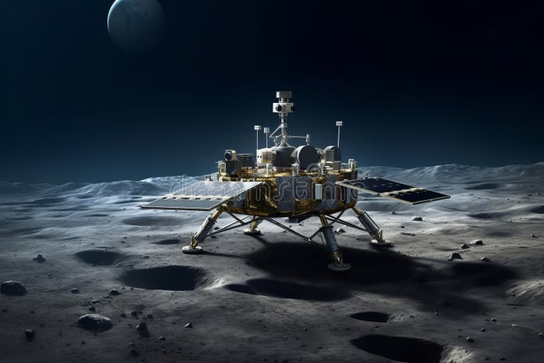 Lunar Spacecraft Lander Module Sitting on the Moon S South Pole. Lunar ...