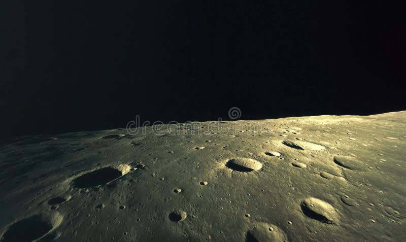 Lunar Surface with Craters and Shadows, Detailed View of Moon S Terrain ...