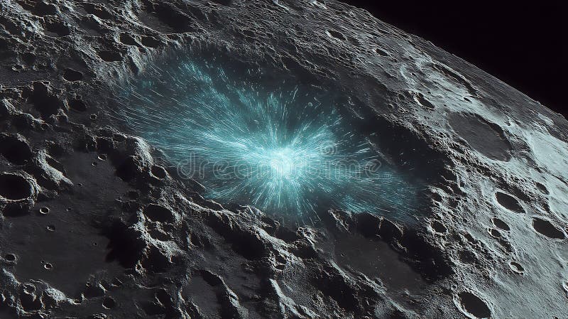 Lunar Surface Showing a Large Impact Crater with Ejecta Rays Radiating ...