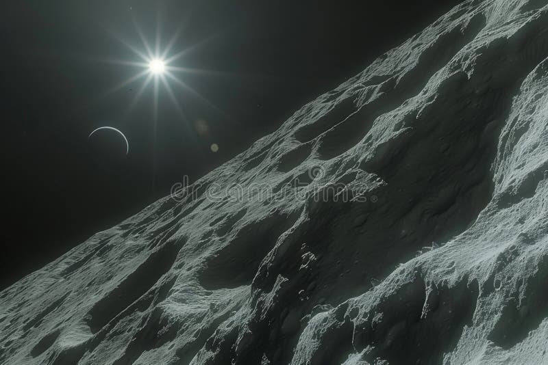 Lunar Surface View with Sunlight and Earthrise from Space Stock Image ...