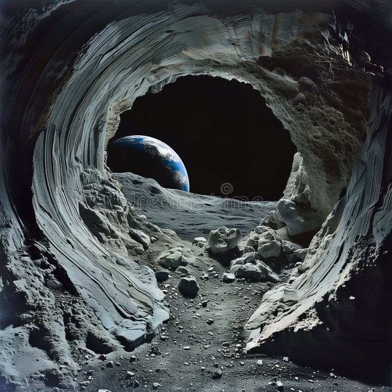 Lunar Tunnels, View of the Earth from Inside a Lunar Tunnel. Moon ...