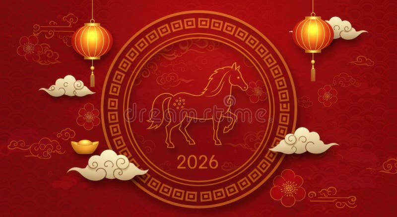 2026 Lunar New Year Horse, Waves Background Design Stock Photo - Image ...