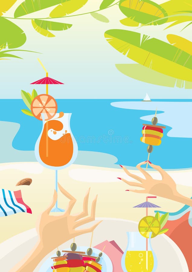 Lunch on the beach stock illustration. Illustration of juice - 28933851