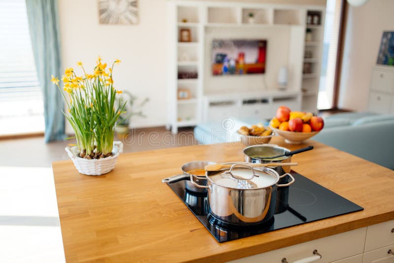 Lunch Being Made in Kitchen Stock Image - Image of architecture ...
