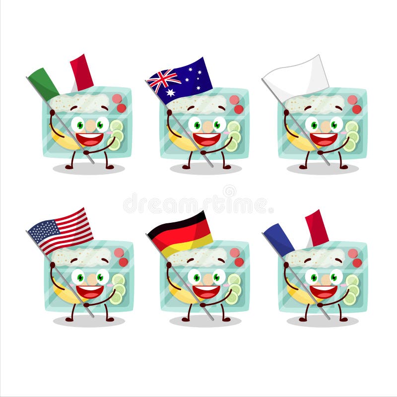 Lunch Box Cartoon Character Bring the Flags of Various Countries Stock ...