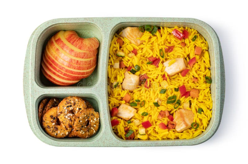 Lunch Box with Delicious Food on a White Background Stock Image - Image ...