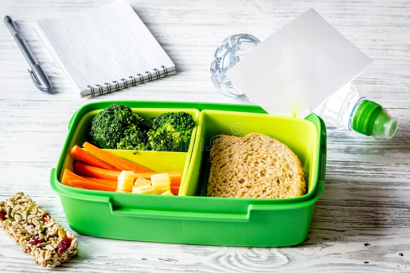 Lunch Box for Kid with Fresh Vegetables on Wooden Background Stock ...