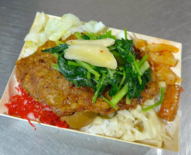 Lunch Box with Pork,sausage and Vegetable Stock Photo - Image of east ...