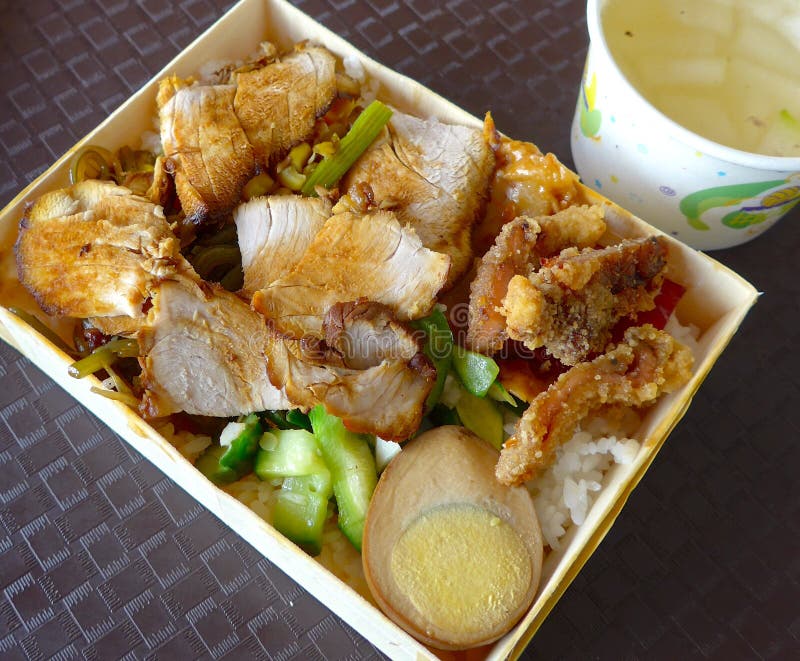 Lunch Box with Pork,stewed Egg and Vegetable Closeup Stock Photo ...