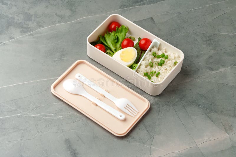 Lunch Box with Ready Food on Gray Background Stock Image - Image of ...