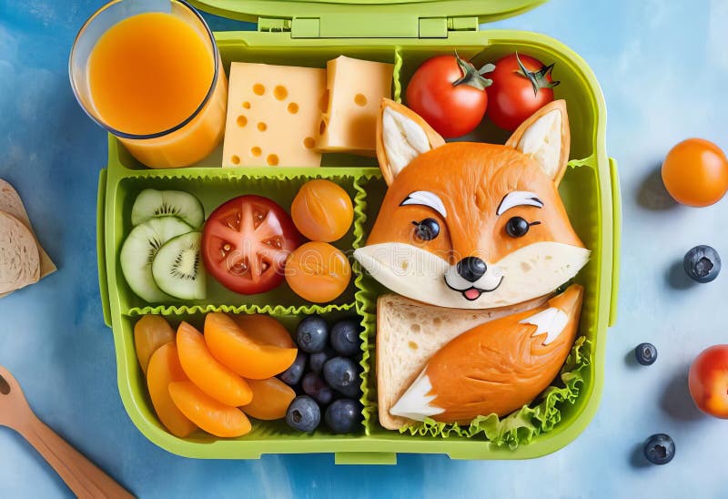 A Lunch Box with a Sandwich Shaped Like a Fox, Surrounded by Fresh ...