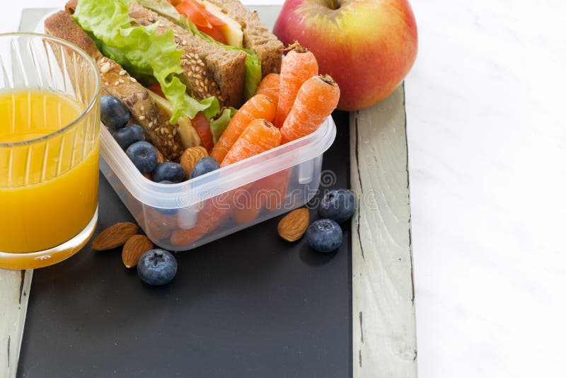Lunch Box with Sandwich of Wholemeal Bread on Blackboard Stock Photo ...