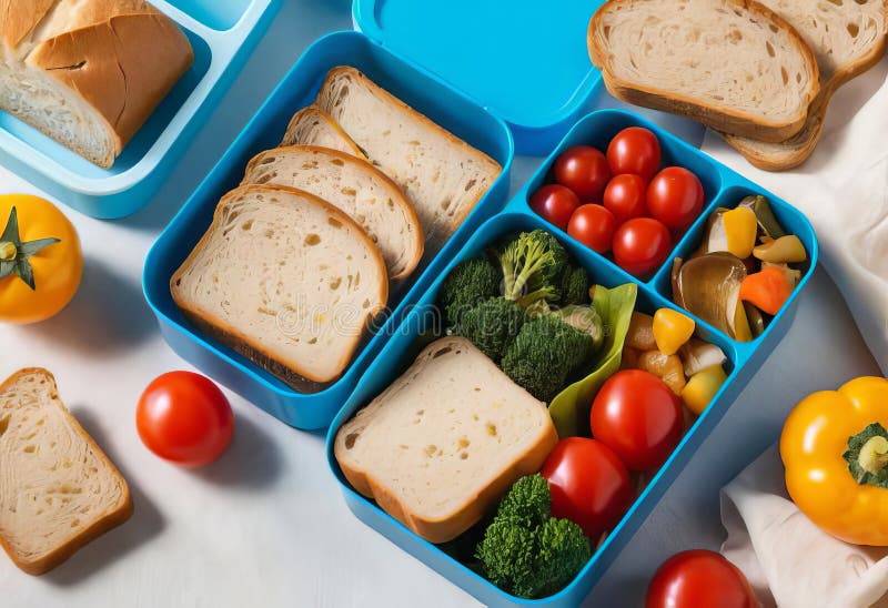A Lunch Box with Sandwiches and a Variety of Colorful Vegetables on the ...