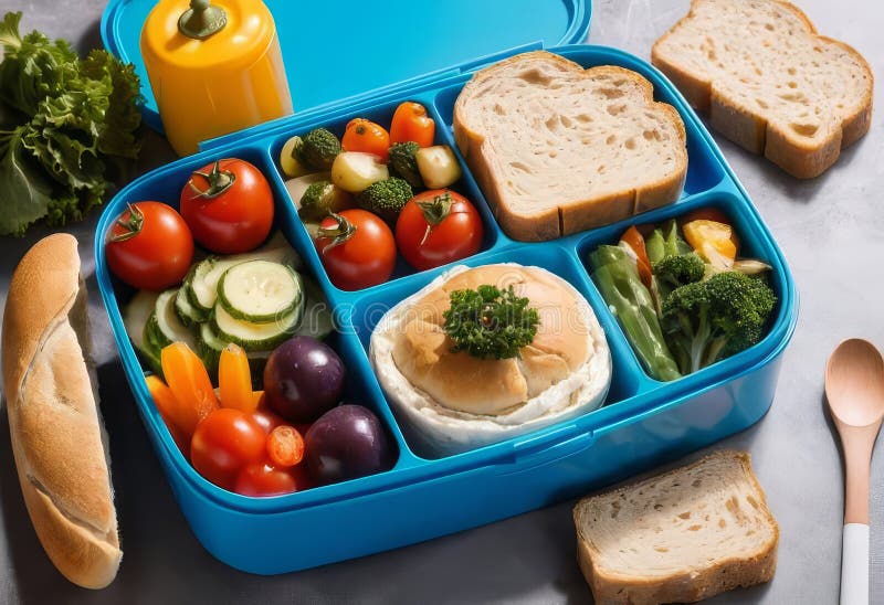 A Lunch Box with Sandwiches and a Variety of Colorful Vegetables on the ...