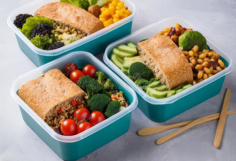 A Lunch Box with Sandwiches and a Variety of Colorful Vegetables on the ...