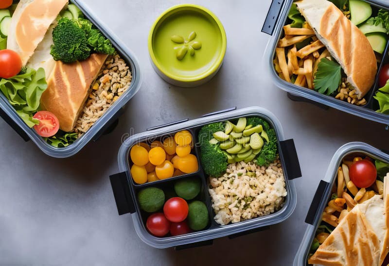 A Lunch Box with Sandwiches and a Variety of Colorful Vegetables on the ...