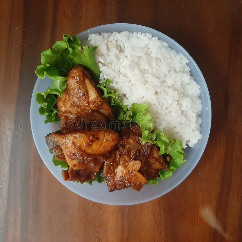 Lunch Box Soy Sauce Chicken Rice with Lettuce Stock Image - Image of ...