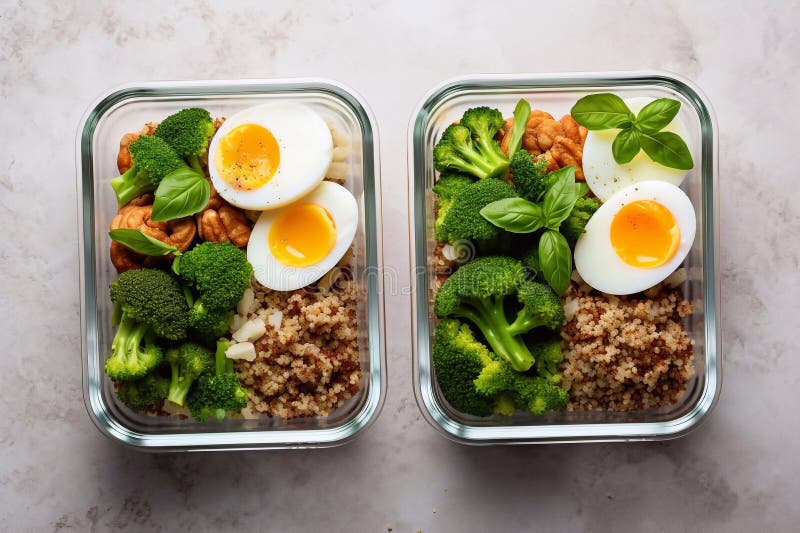 Lunch Boxes with Broccoli, Quinoa and Egg, Healthy Food Stock ...