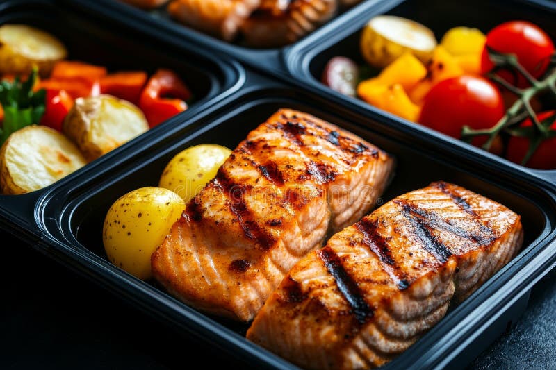 Lunch Boxes with Fish and Vegetable Packages As daily Meal Diet Plan ...
