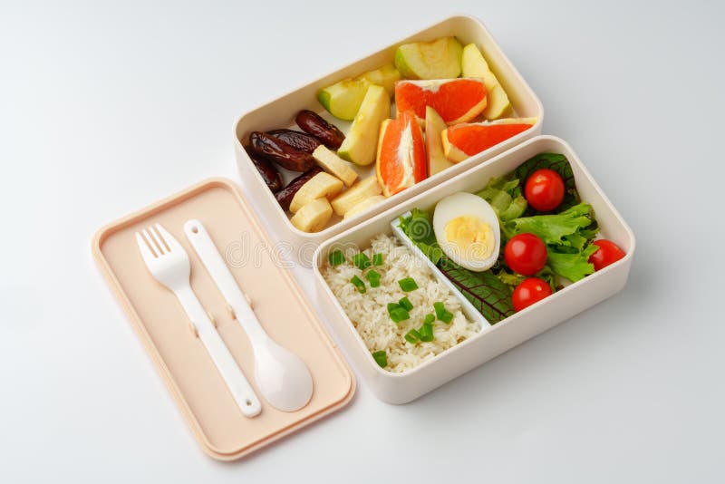 Lunch Boxes with Healthy Food Isolated on White Background Stock Image ...