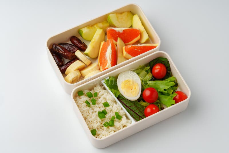 Lunch Boxes with Healthy Food Isolated on White Background Stock Image ...
