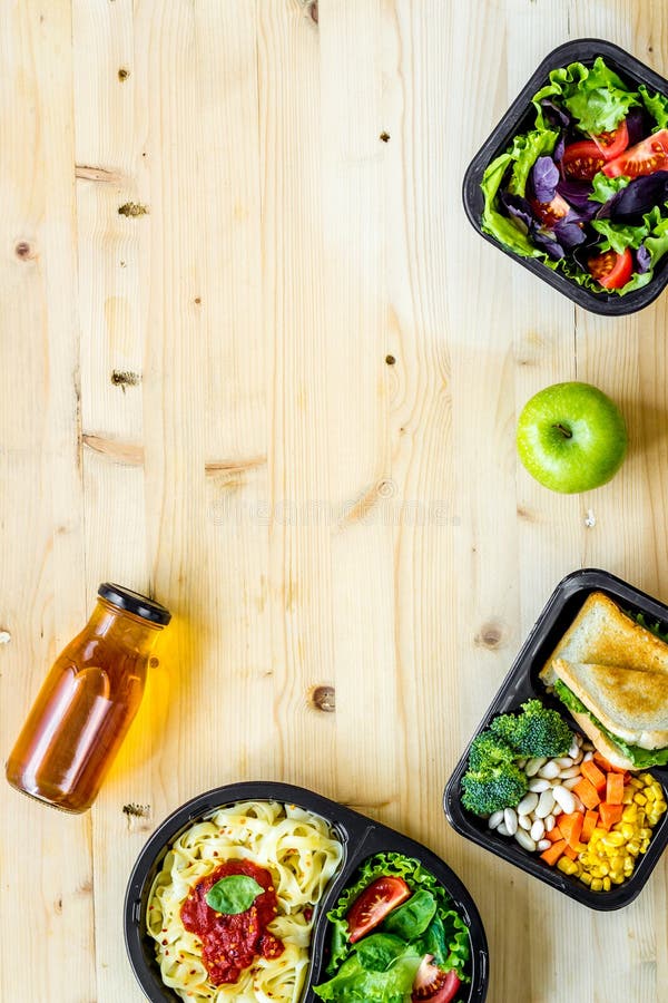 Lunch Boxes with Meal. Food Delivery Concept. Overhead View Stock Photo ...