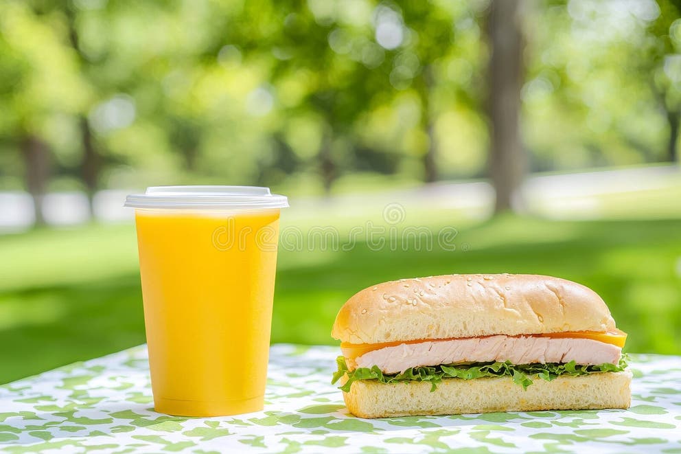 Lunch Break Scene in the Park with Sandwiches and Drinks. Stock Image ...