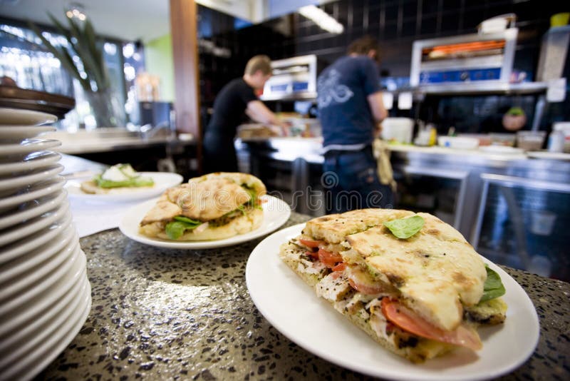Lunch at a Cafe and Kitchen Stock Photo - Image of basil, delicatessan ...